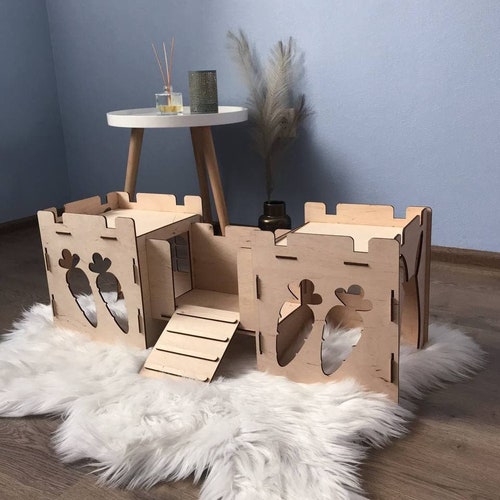 Wooden Rabbit House Bunny сastle 2 Ramps - Etsy