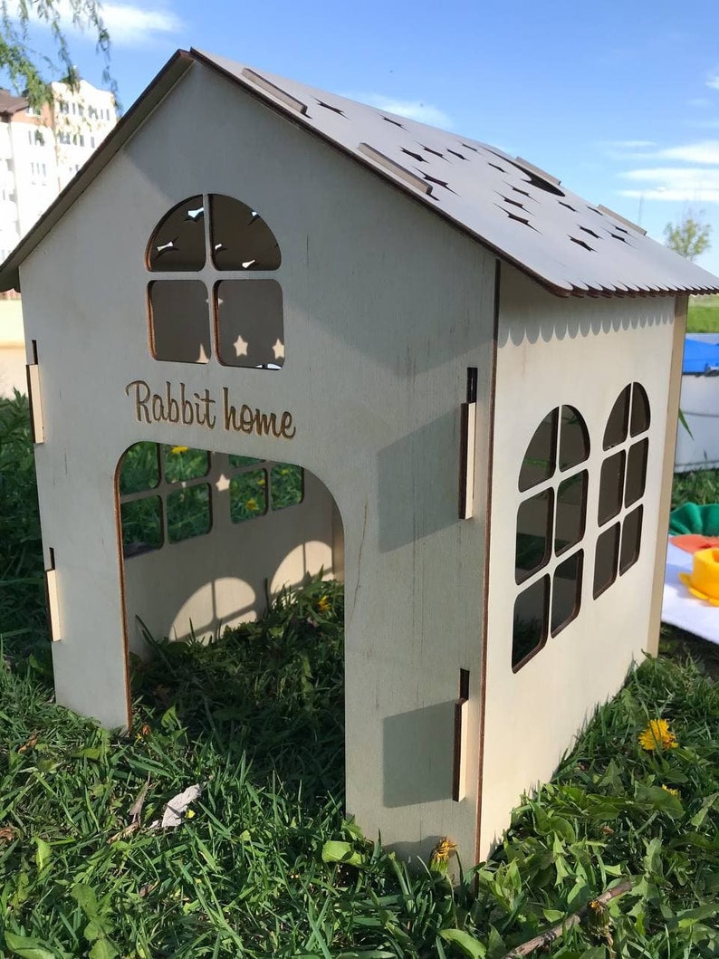 Wooden Rabbit House With a Feeder - Etsy