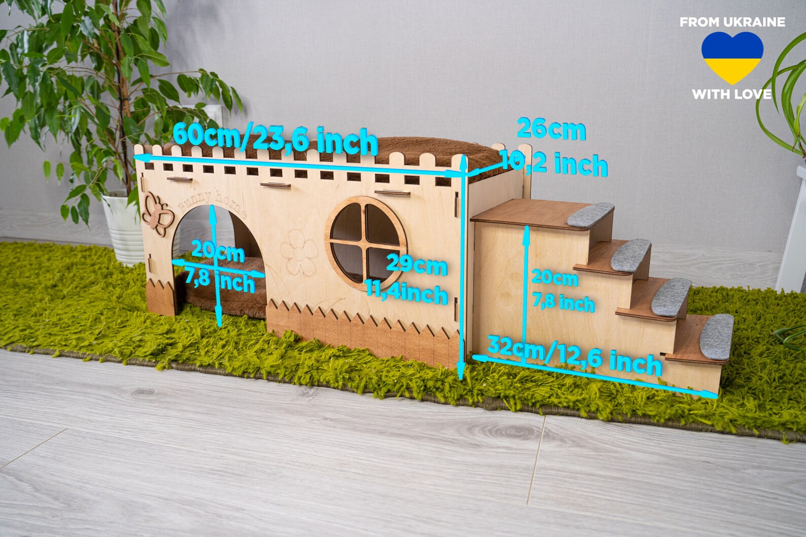 Wooden Rabbit House, Bunny сastle With Pillow, Add Your Pet's Name for ...