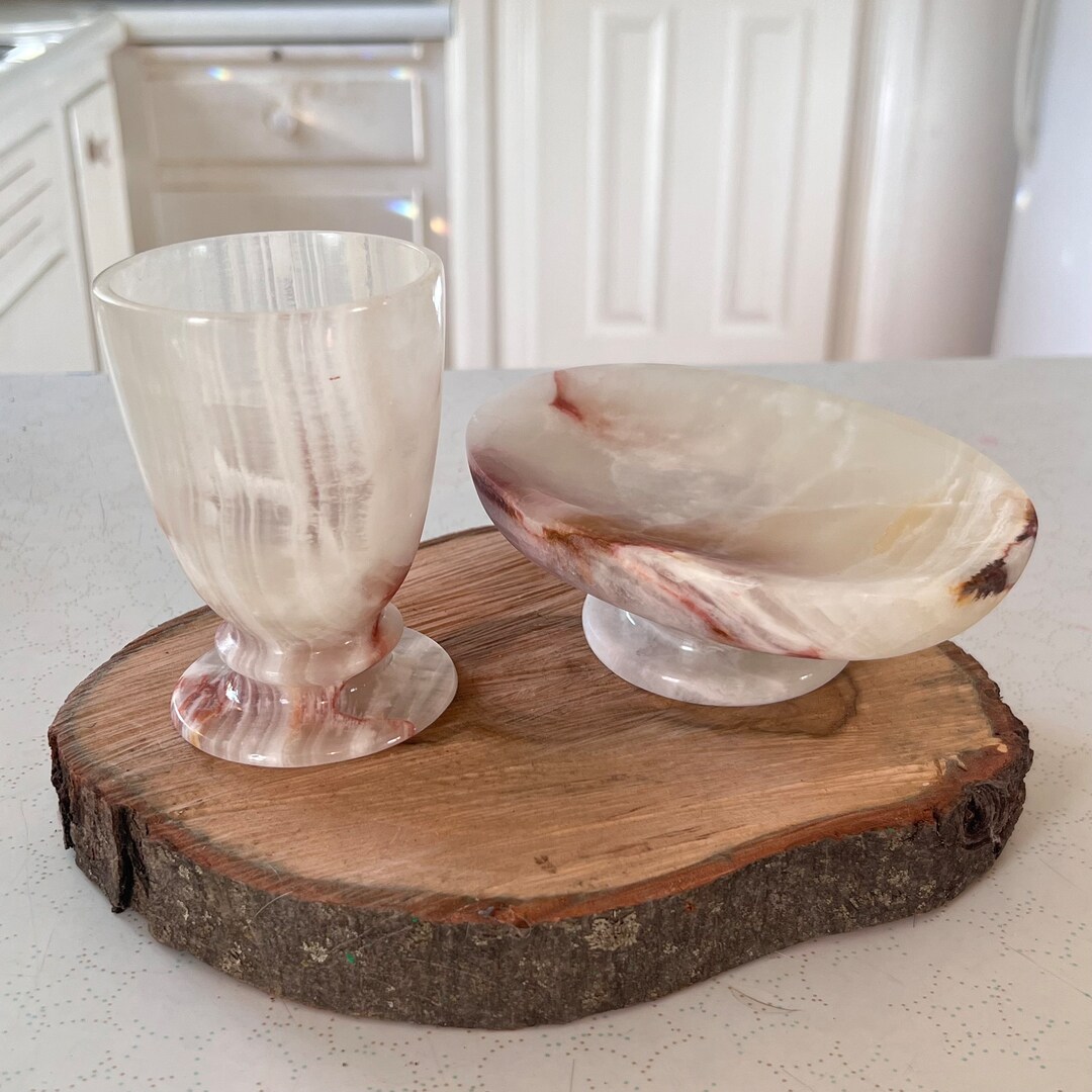 Vintage Onxy Marble Alabaster Goblet and Oval Dish - Etsy
