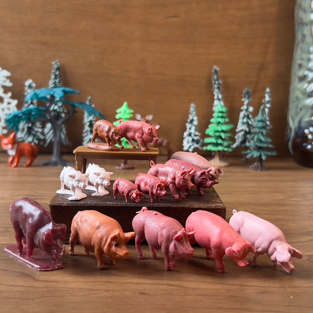 Vintage Miniature Plastic Pigs Toy Farm Pink Pigs - Etsy