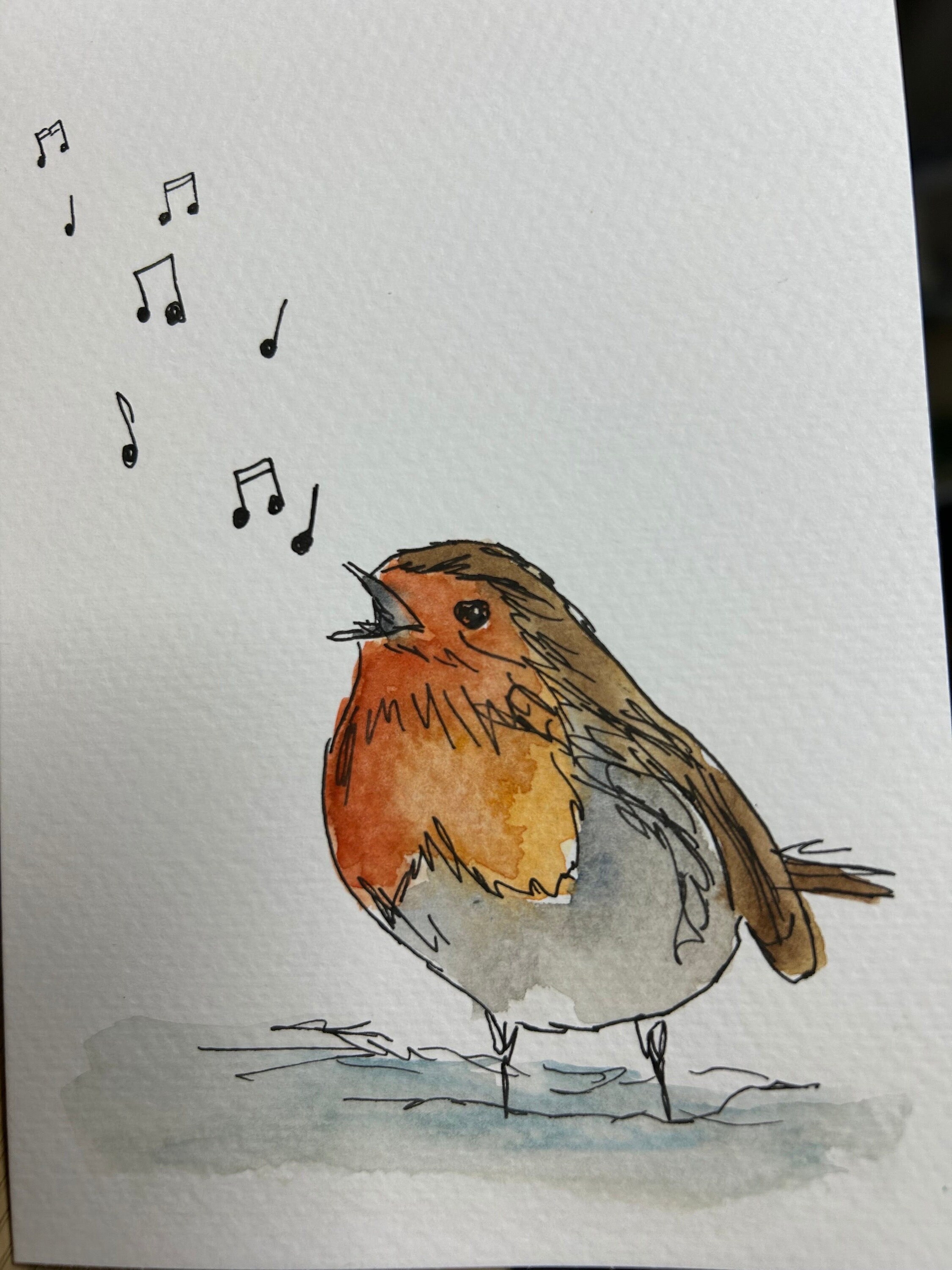Robin Singing Card Hand Painted Watercolour (NOT PRINT), Birthday Card ...