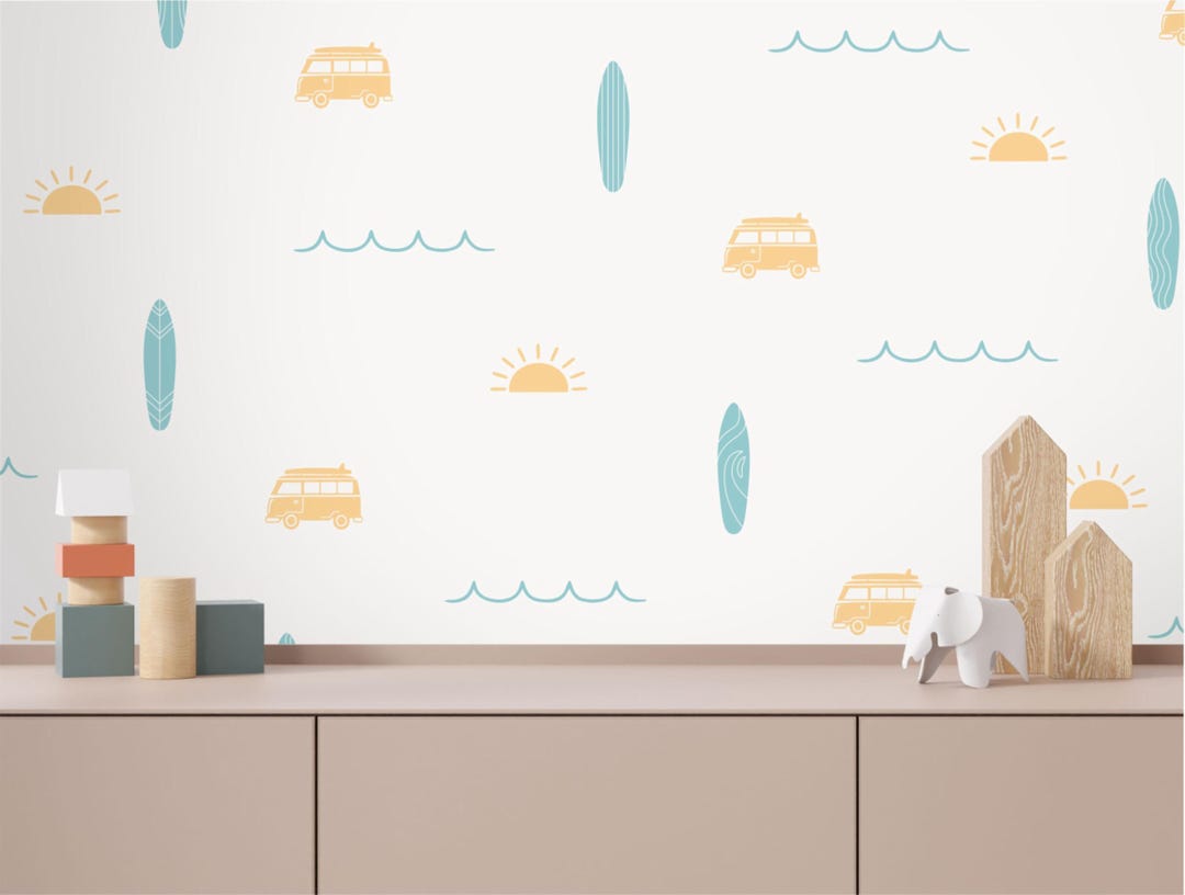 Sun and Surf Wall Decals, Coastal Beach Decor, Surf Van - Etsy 日本