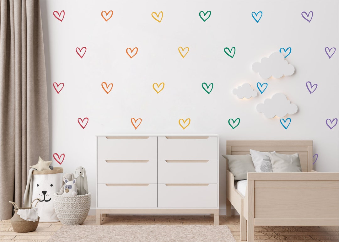 Rainbow Heart Wall Decals /kids Room Wall Art/ Removable Stickers/ Girl ...