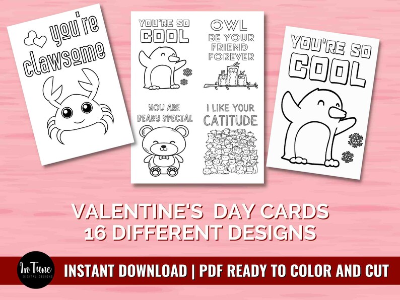 Printable Valentines Day Cards for Kids Classroom Animal - Etsy