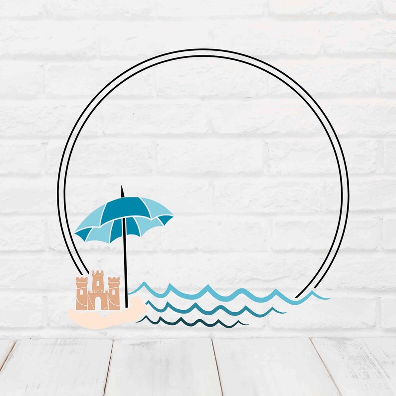Beach Umbrella Scene Svg, Beach Frame Design, Sandcastle Clipart ...