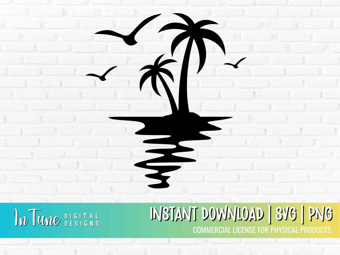 Palm Tree Beach Scene Svg, Tropical Svg for Cricut, Ocean Waves Svg for ...