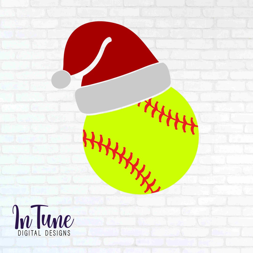 Softball With Santa Hat Svg Cut File for Cricut Holiday Sports Digital ...