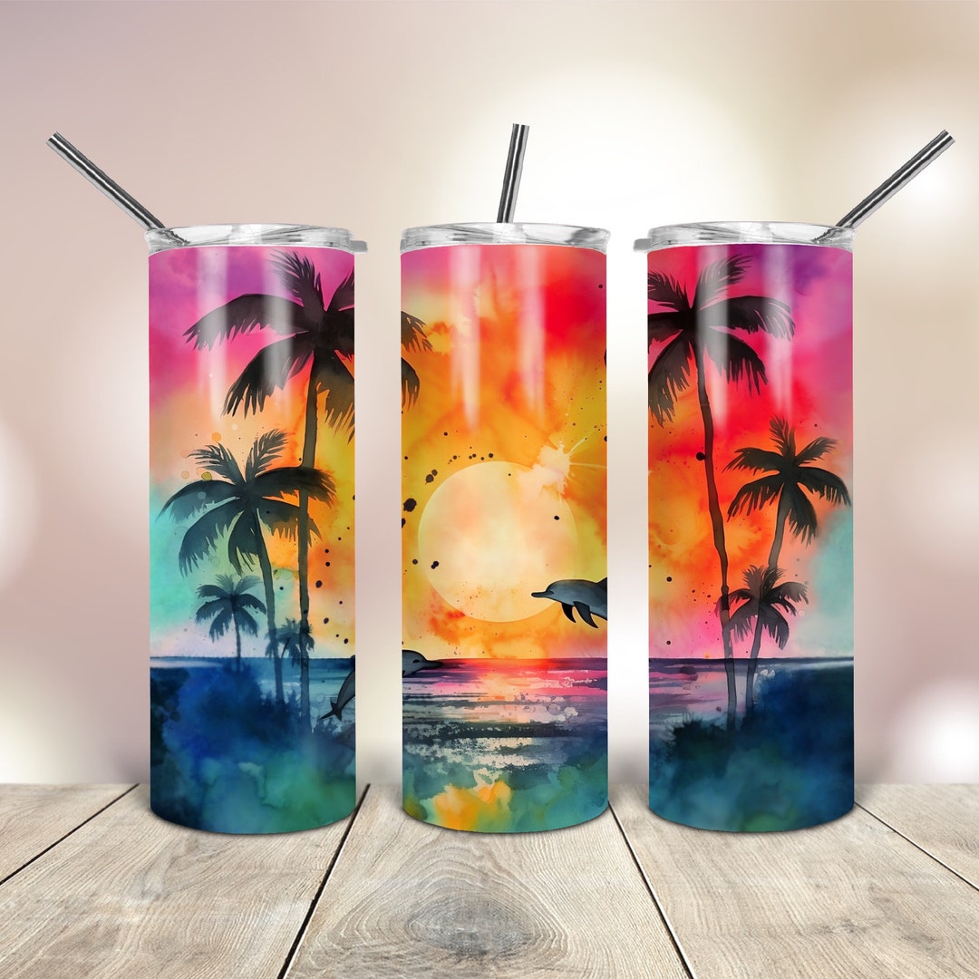 20 Oz Skinny Tumbler Sunset Alcohol Ink Wrap Tapered Straight Template ...
