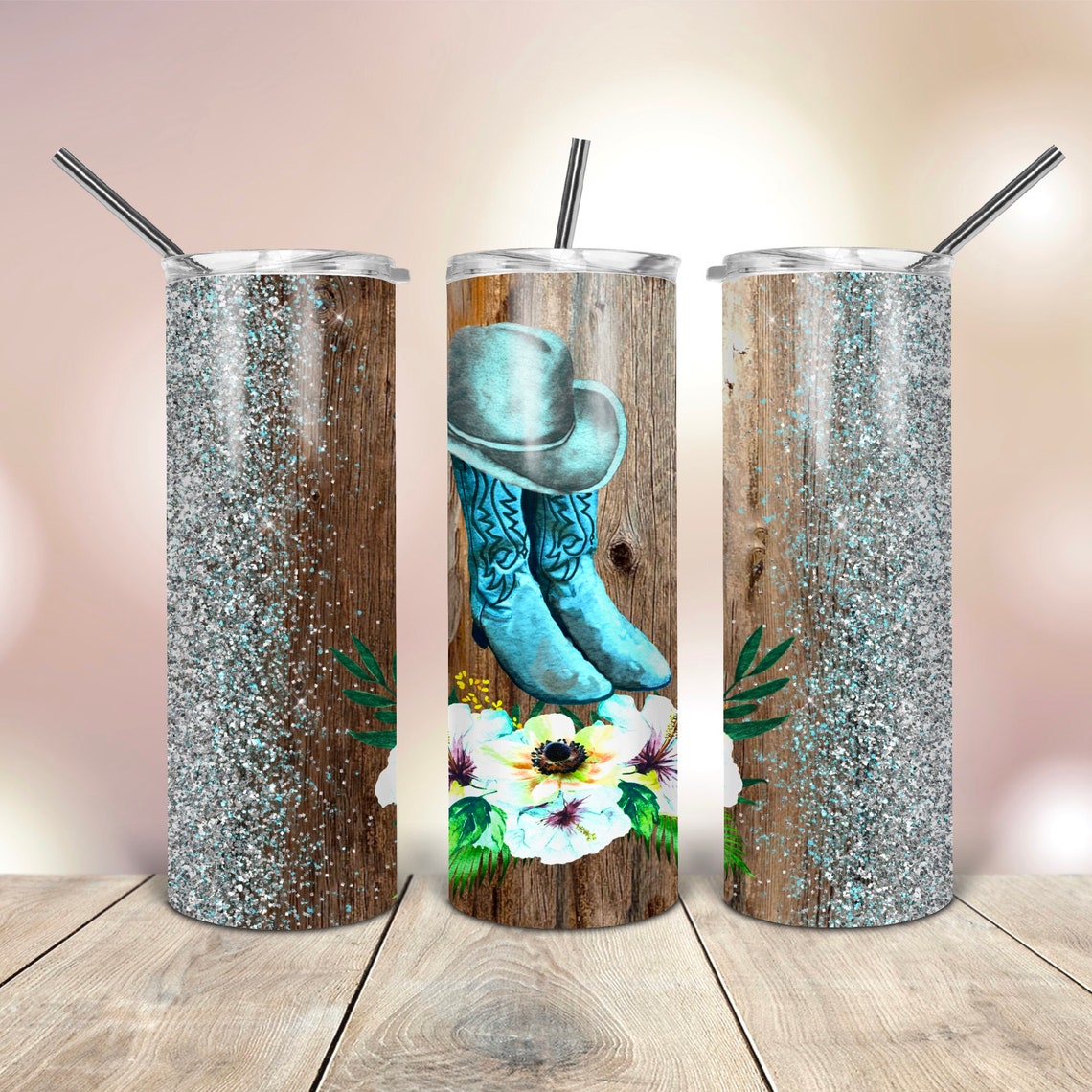 20 Oz Skinny Tumbler Png Floral Boots Wrap Tapered Straight | Etsy