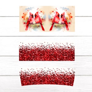 40oz Tumbler Png Wrap Watercolor Red Cardinals Red Glitter Border ...