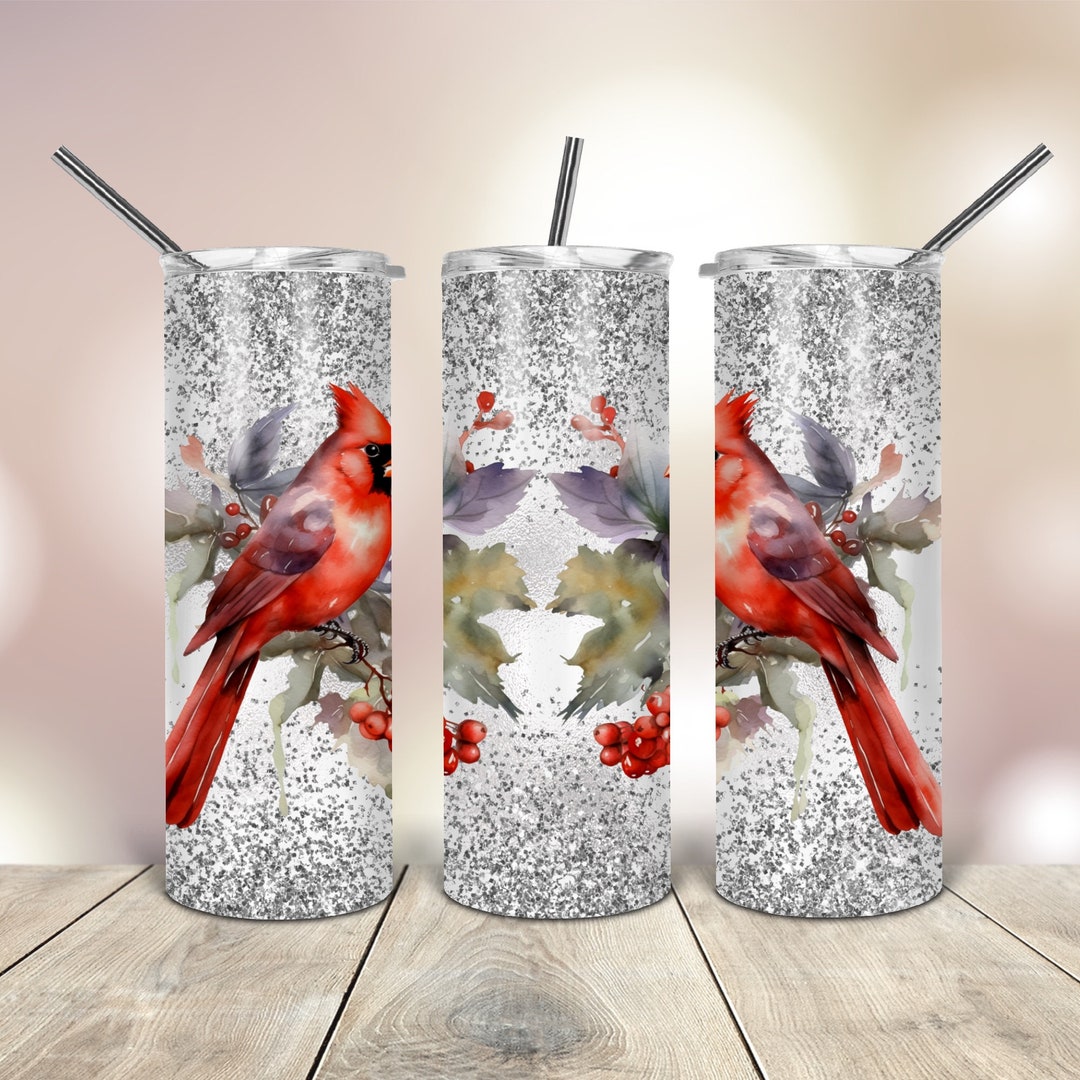 Red Cardinal Silver Glitter 20 Oz Skinny Tumbler Png Wrap - Etsy