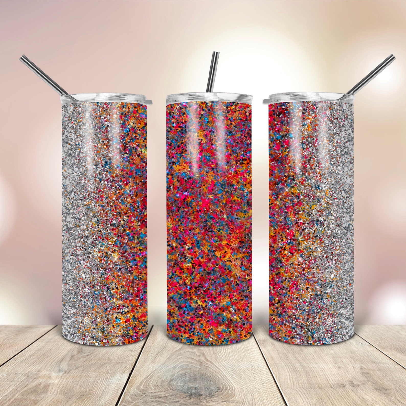 20 Oz Skinny Tumbler Colorfol Confetti Wrap Tapered Straight - Etsy