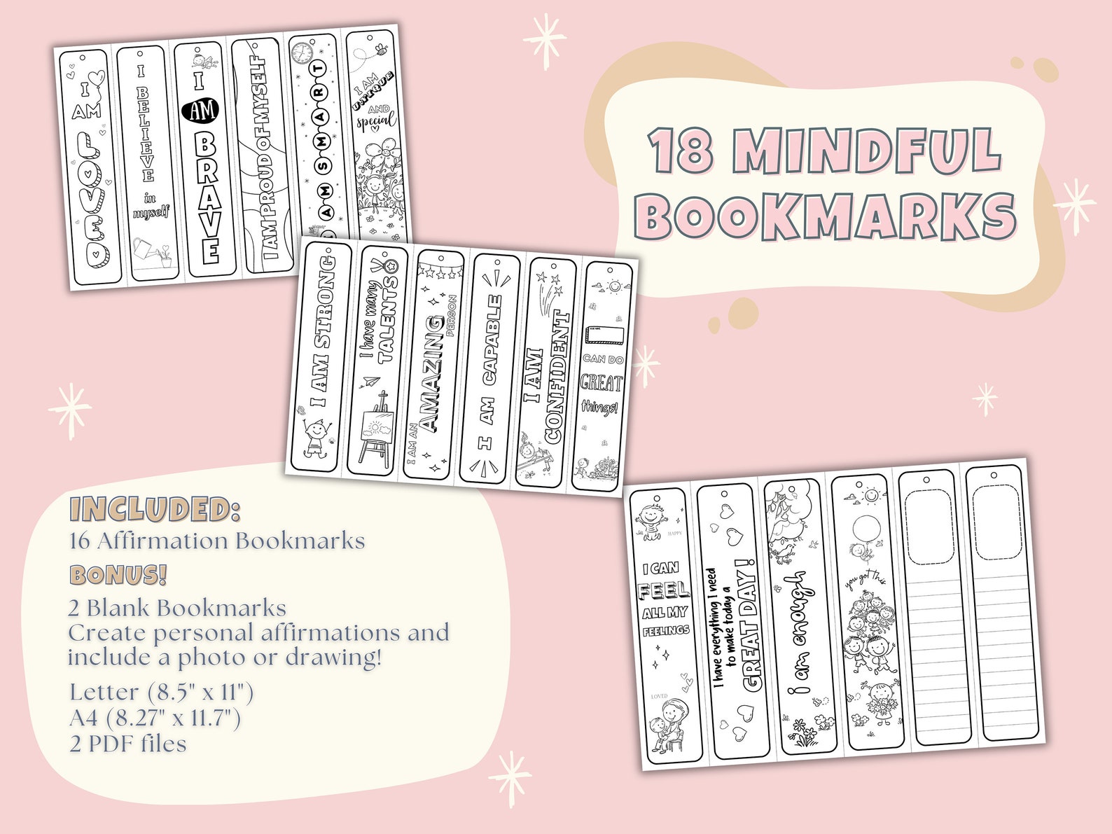 Printable Coloring Bookmarks for Kids, Affirmation Bookmarks ...
