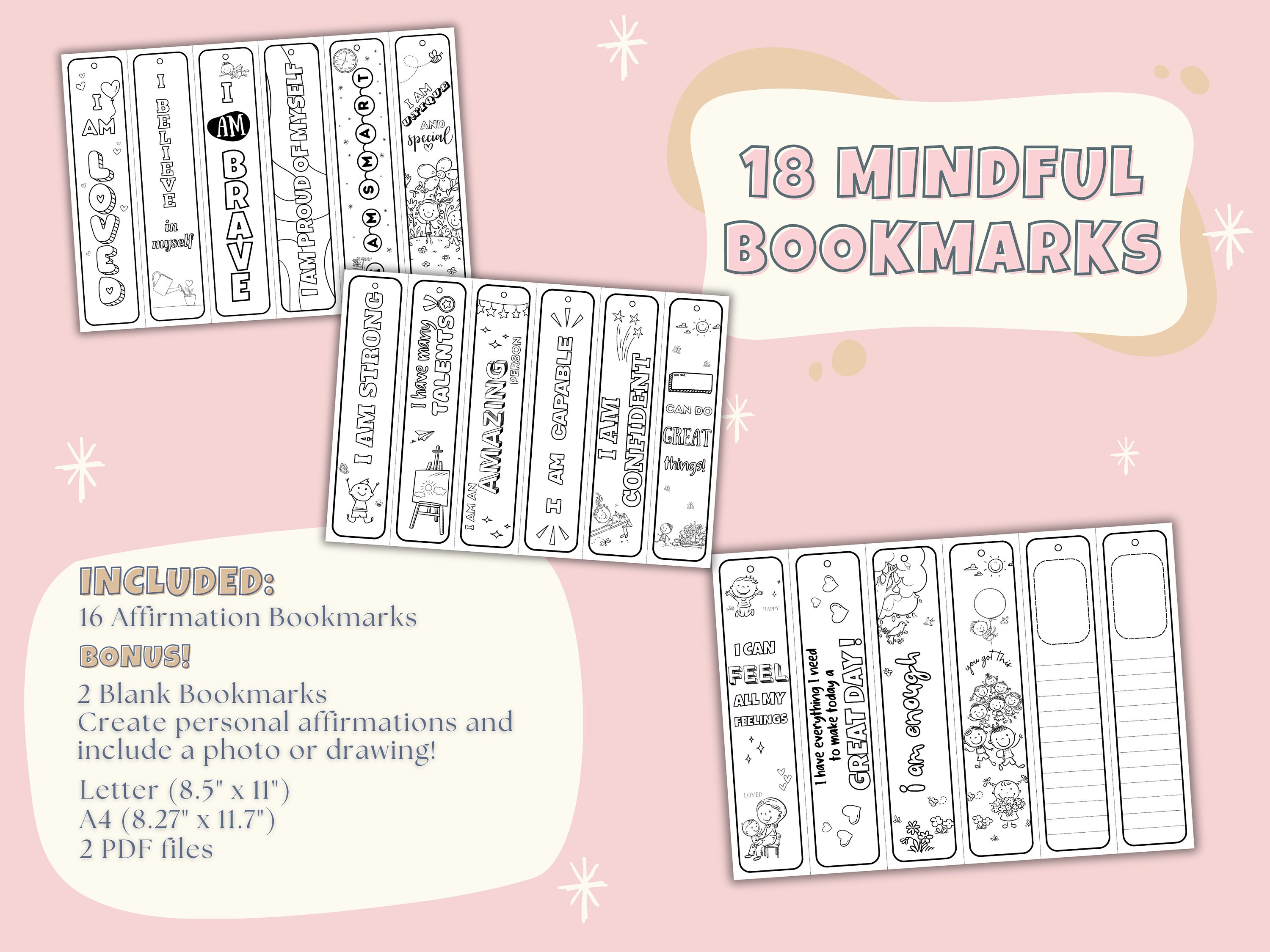 Printable Coloring Bookmarks for Kids, Affirmation Bookmarks ...