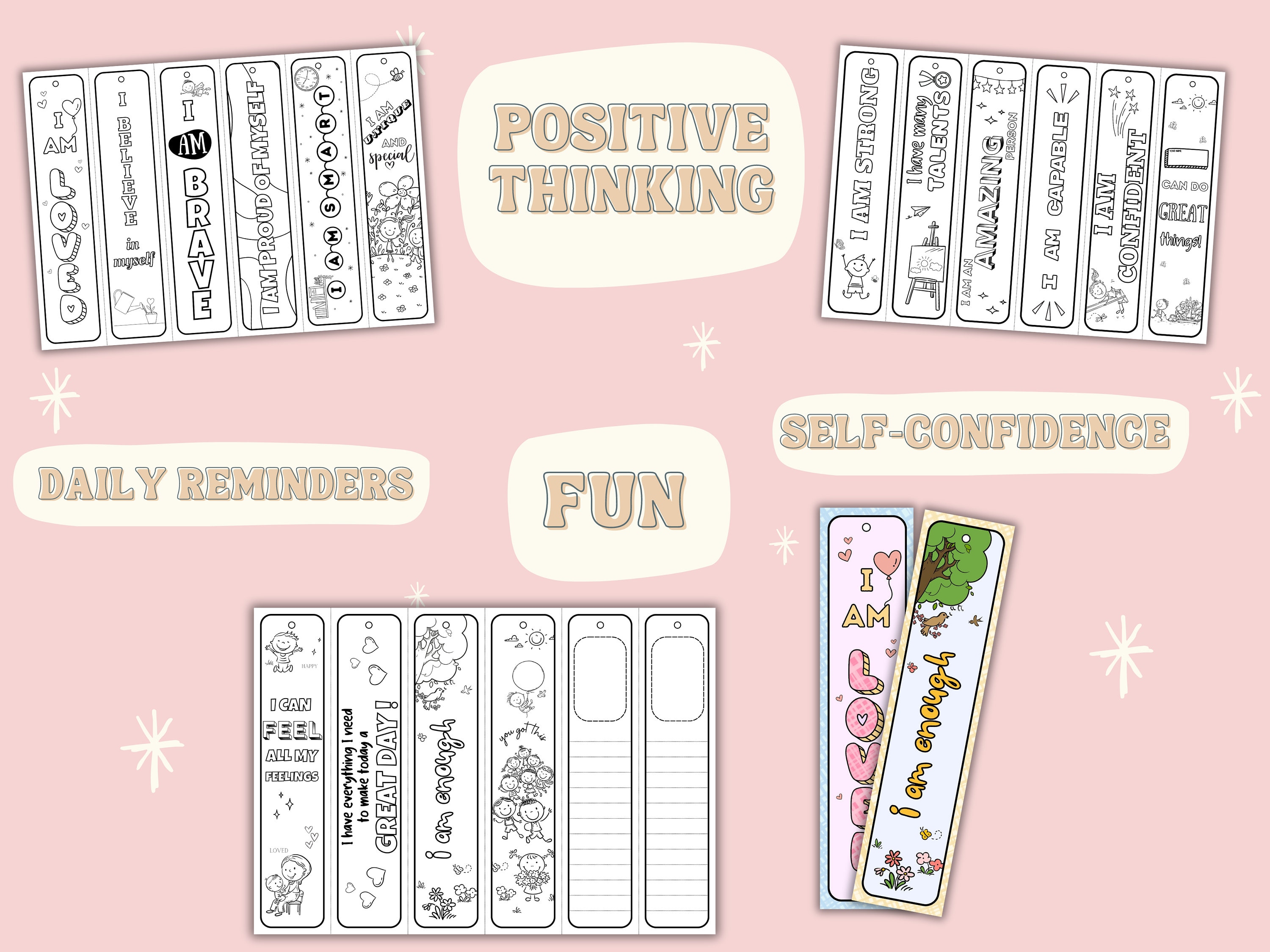 Printable Coloring Bookmarks for Kids, Affirmation Bookmarks ...