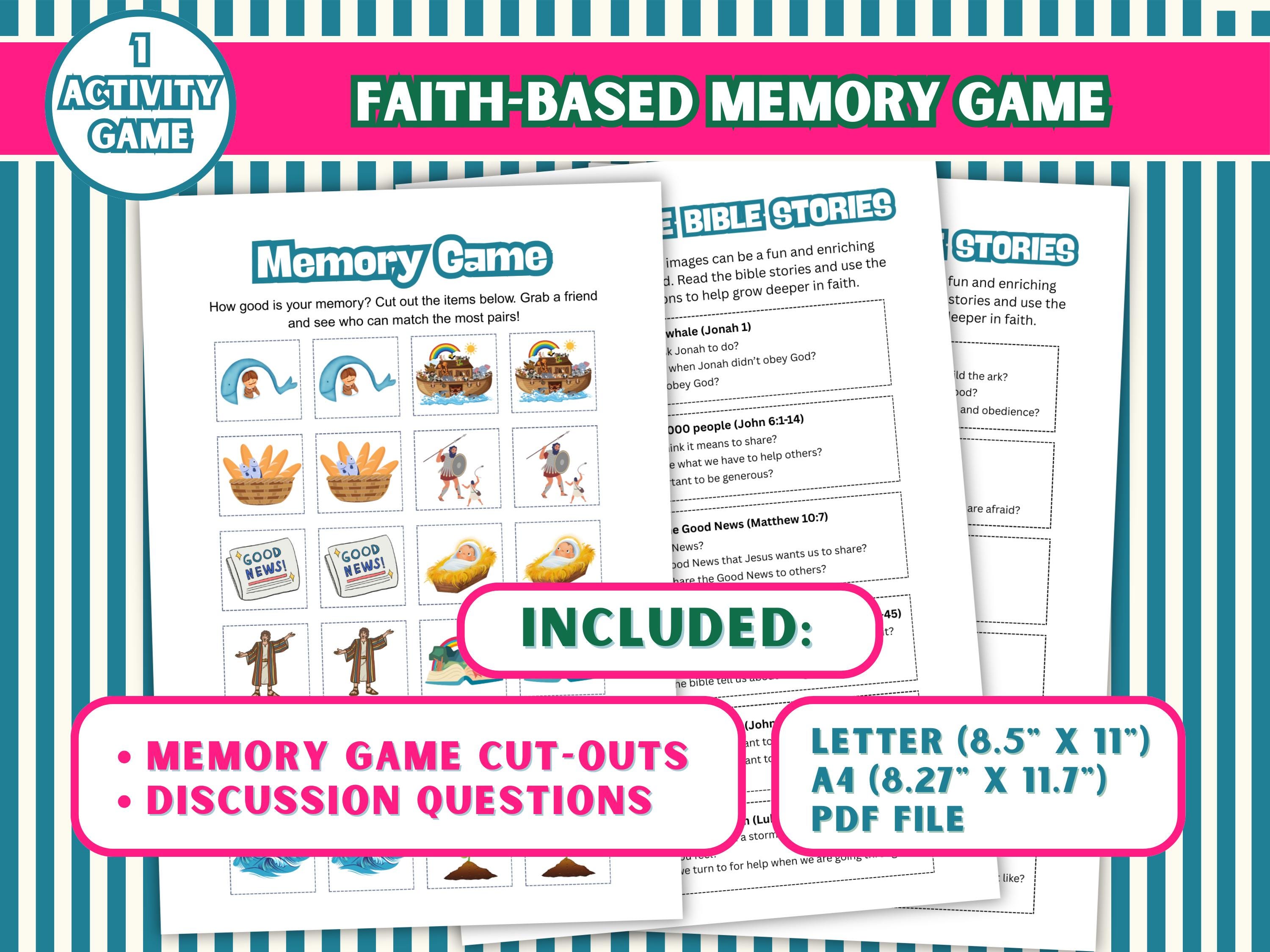 Memory Game Activity Pages, Printable Faith-based Puzzles, Screen-free ...