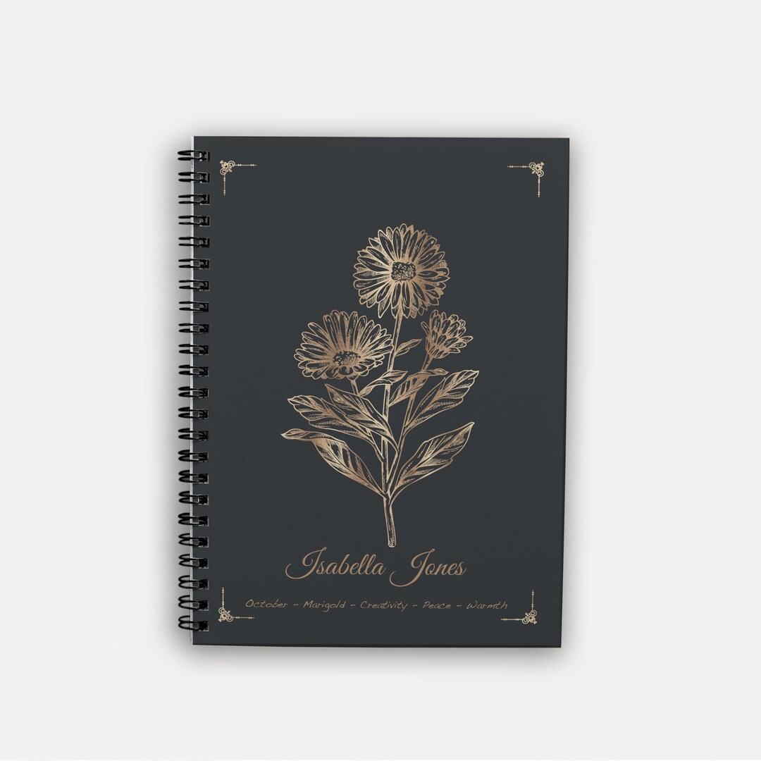 Personalised Birth Flower Notebook, Journal, Lined Notepad design ...