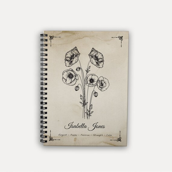 Personalised Birth Flower Notebook Bullet Journal Lined - Etsy