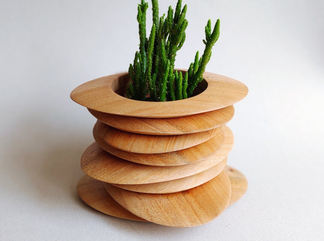 Handmade Wooden Succulent Planter With Wooden Pebbles Stone, Succulent ...