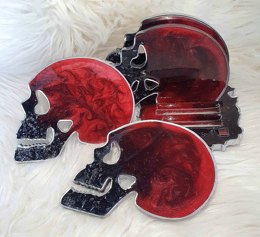 Halloween Goth Skull Coasters With Holder( Set of 4) - Etsy