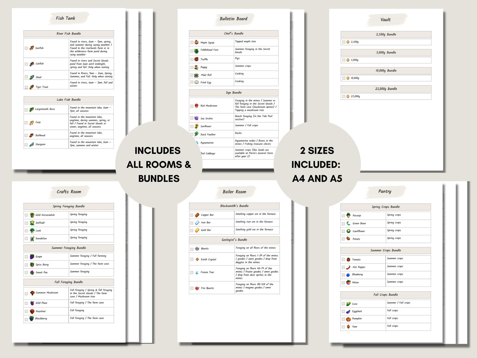Stardew Valley Checklist Community Center Bundles and Rooms, Digital ...
