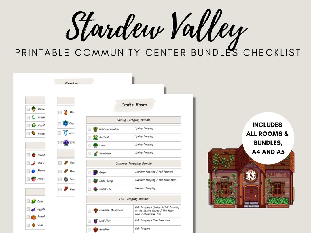 Stardew Valley Checklist Community Center Bundles and Rooms, Digital ...
