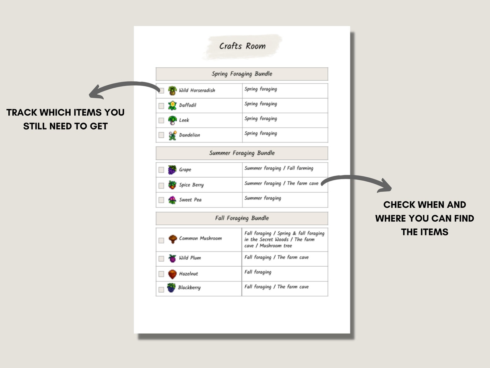 Stardew Valley Checklist Community Center Bundles and Rooms, Digital ...