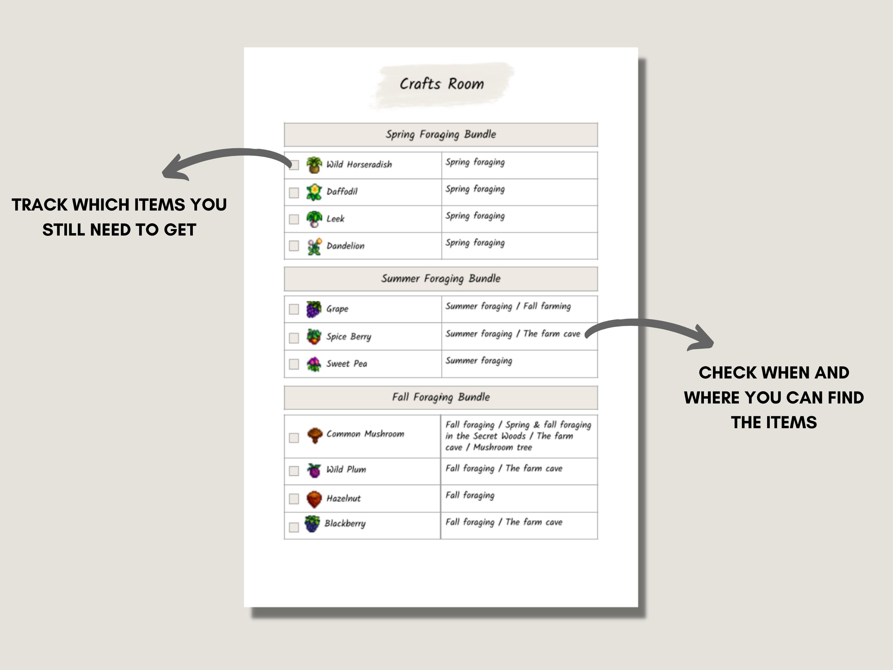 Stardew Valley Checklist Community Center Bundles and Rooms, Digital ...
