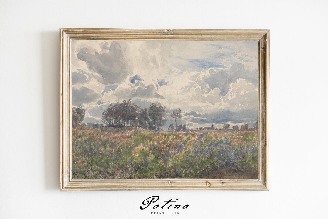 Vintage Spring Landscape Print | Antique Wall Art | Field Painting ...