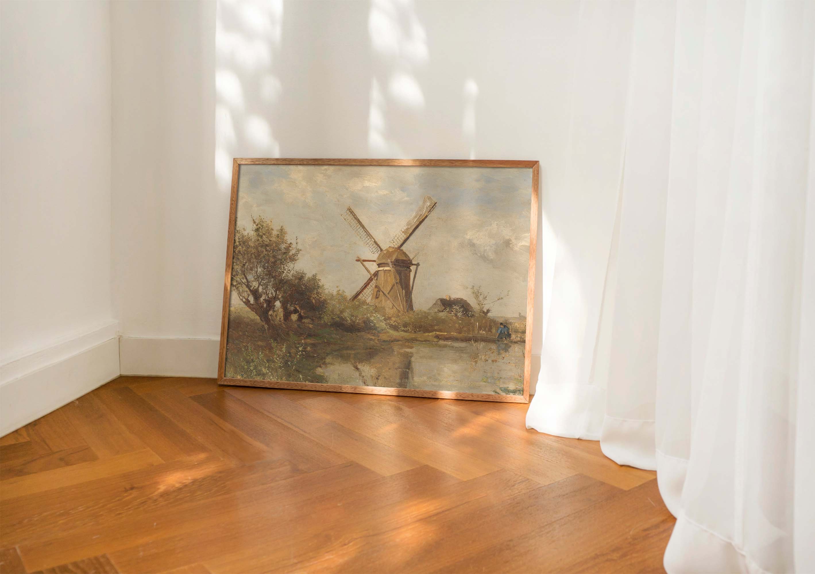 Windmill Print Vintage Country Landscape Painting Antique | Etsy