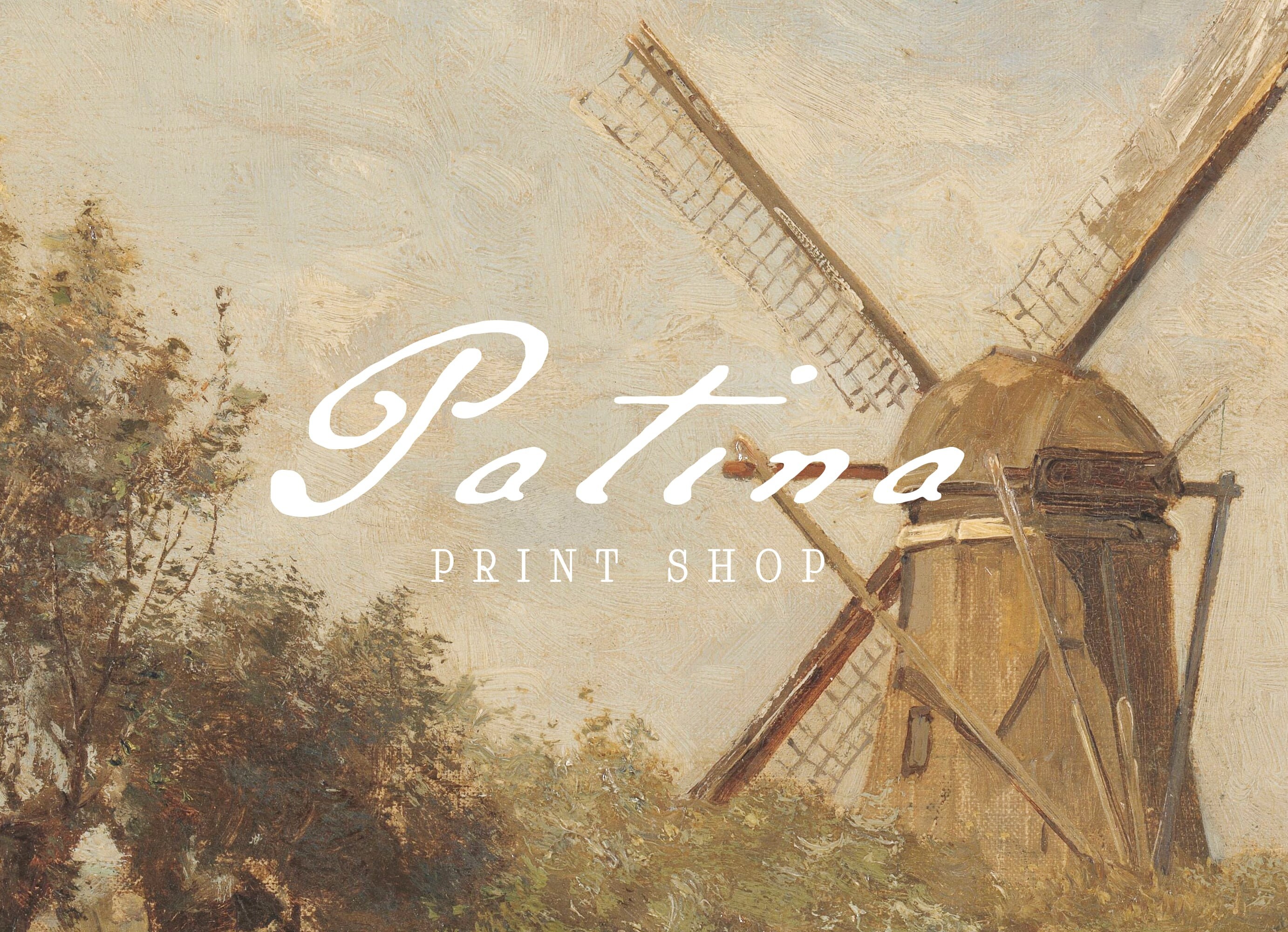 Windmill Print | Vintage Country Landscape Painting | Antique Farmhouse ...