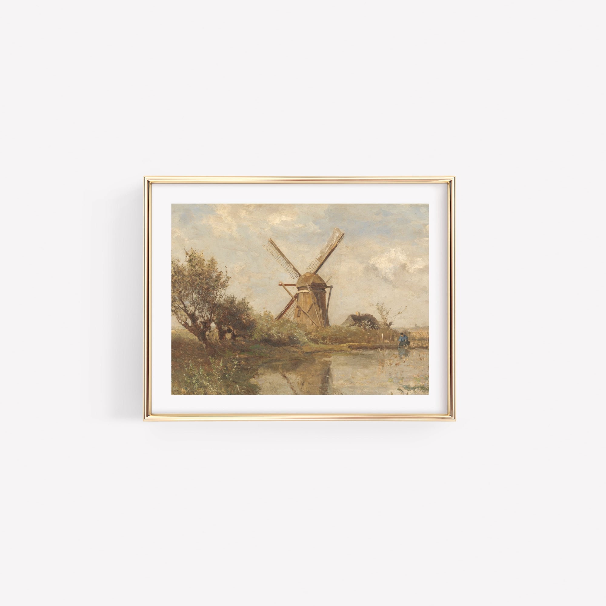 Windmill Print | Vintage Country Landscape Painting | Antique Farmhouse ...