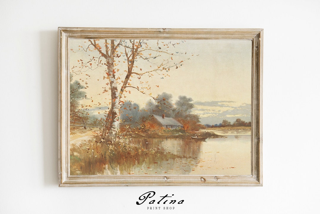 Fall Landscape Painting | Cottagecore Fall Art | Vintage Landscape ...