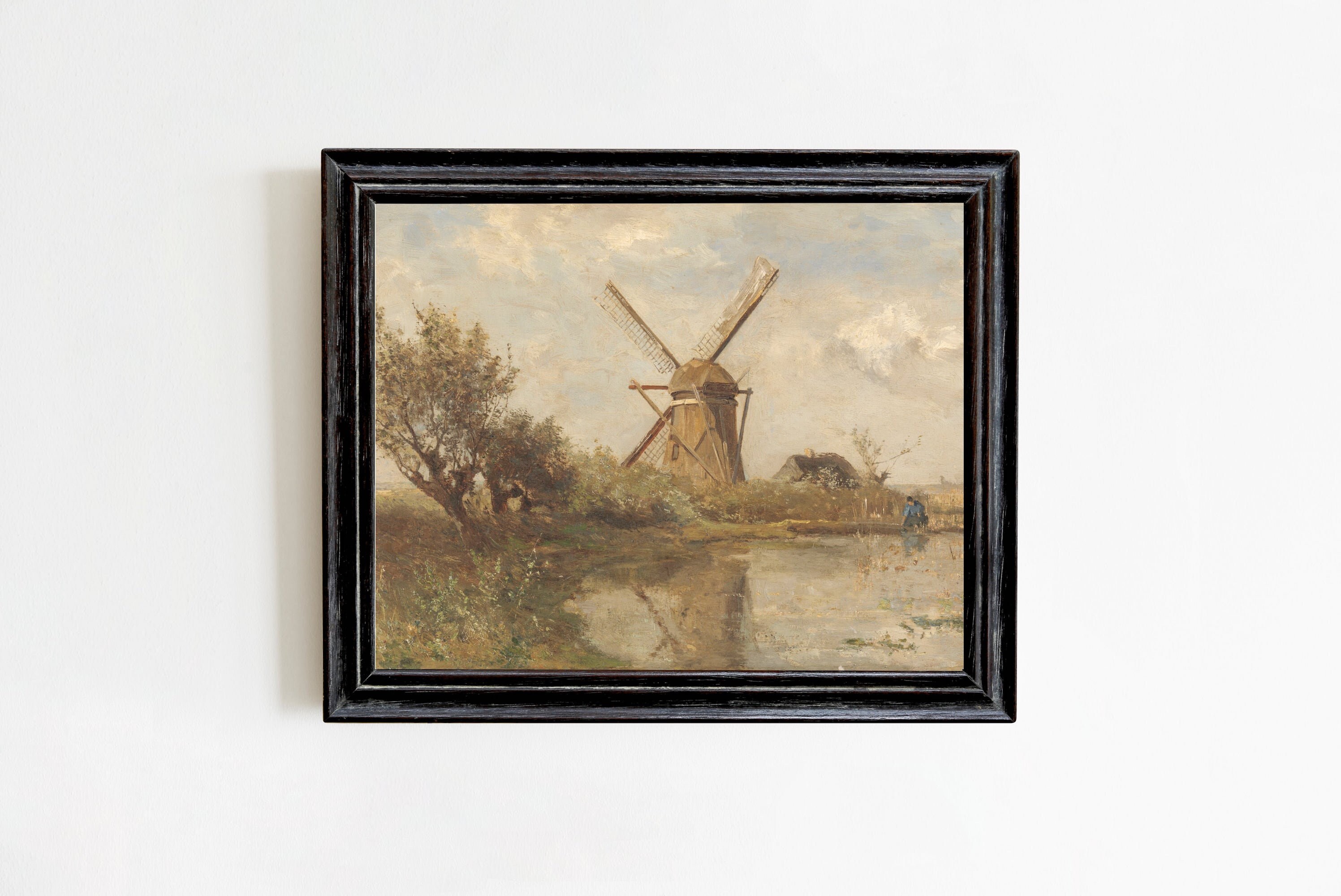 Windmill Print | Vintage Country Landscape Painting | Antique Farmhouse ...