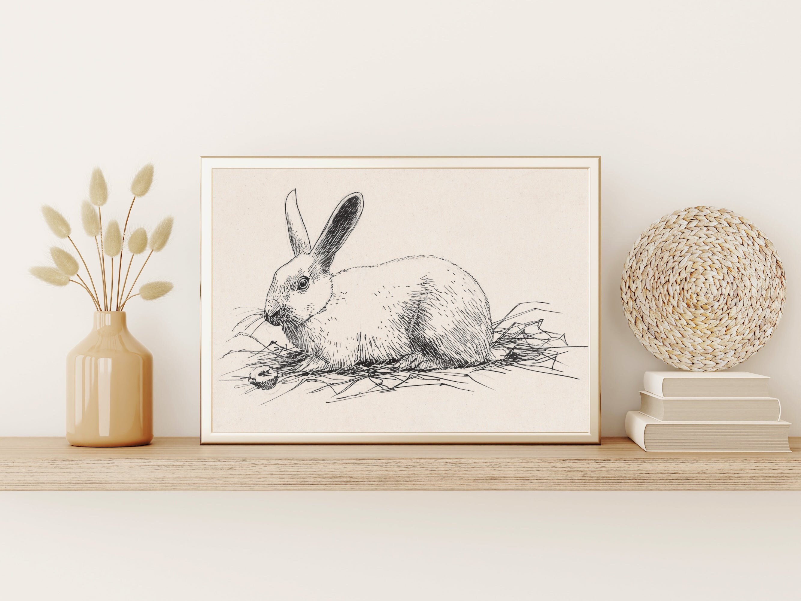 Vintage Rabbit Drawing | Antique Sketch | Vintage Animal Art | Black ...