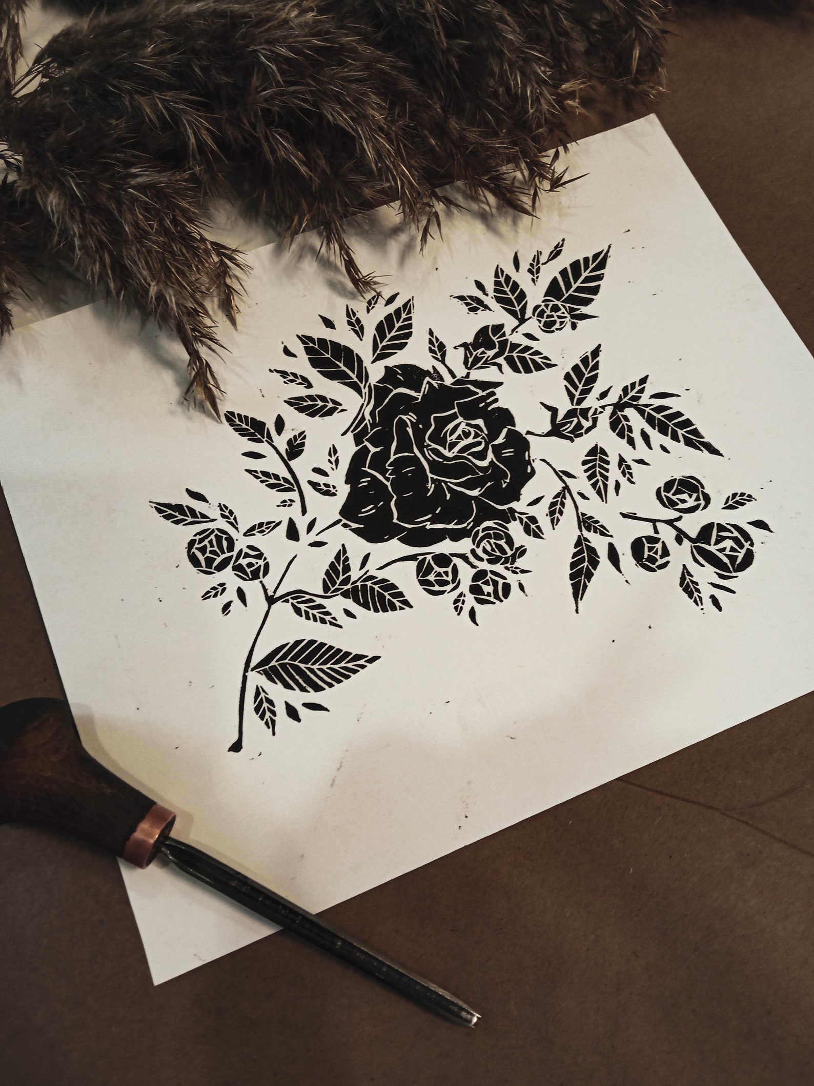 Roses Linoprint Botanical Linocut Print Original Hand - Etsy