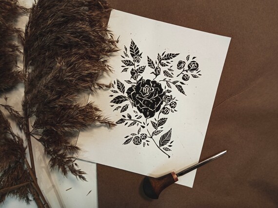 Roses Linoprint Botanical Linocut Print Original Hand | Etsy