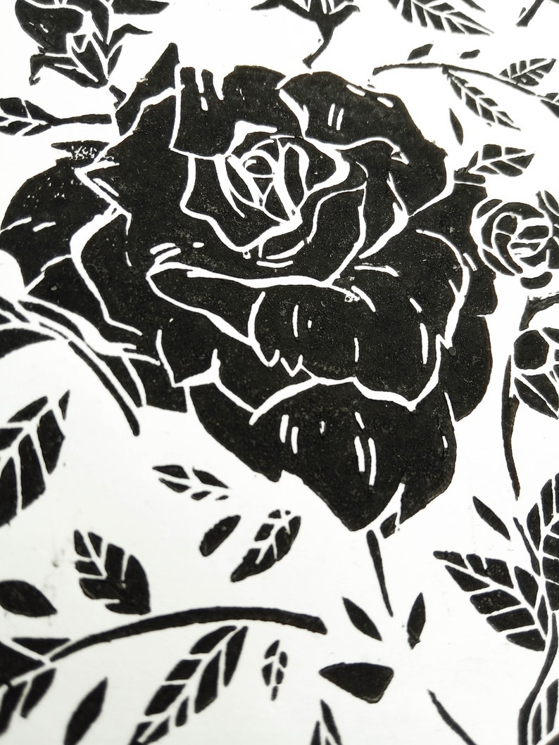 Roses Linoprint Botanical Linocut Print Original Hand - Etsy