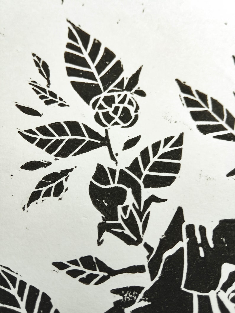 Roses Linoprint Botanical Linocut Print Original Hand - Etsy