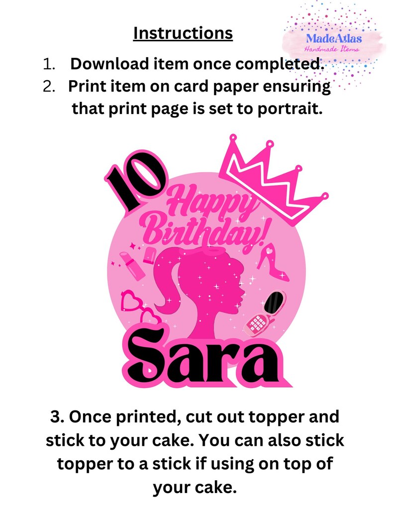 Personalised PRINTABLE Doll Head Cake Topper , Digital Barbie Cake ...