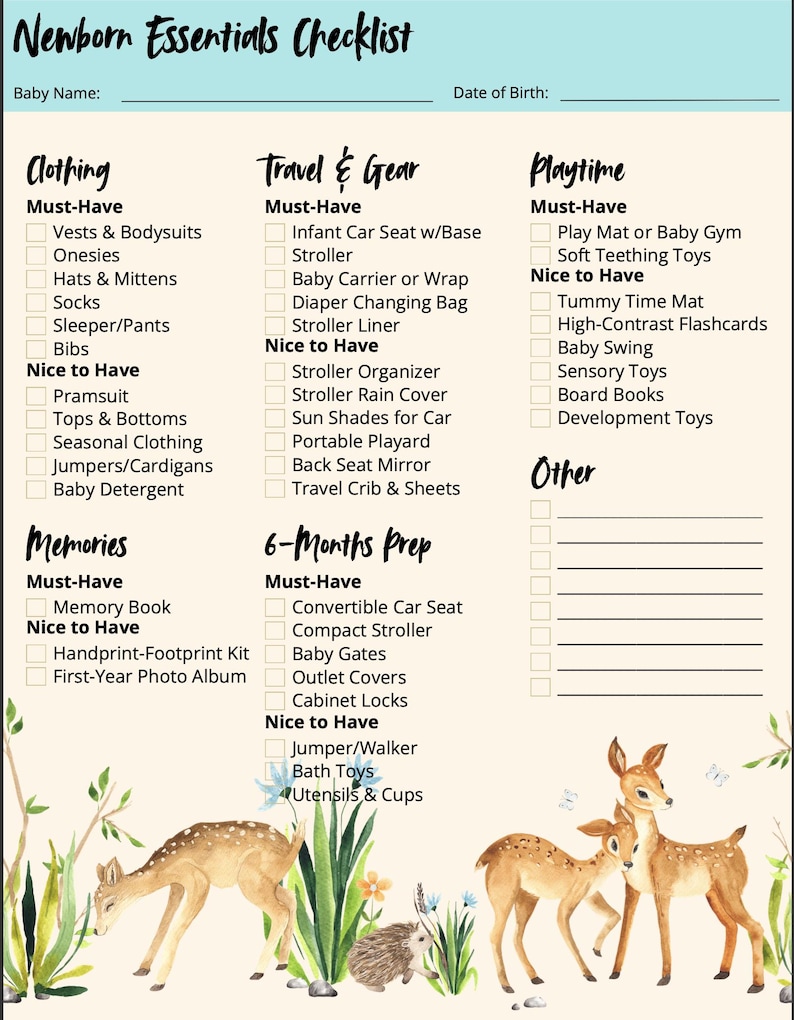 Baby Essentials Checklist Printable | Newborn Must-haves | Nursery ...