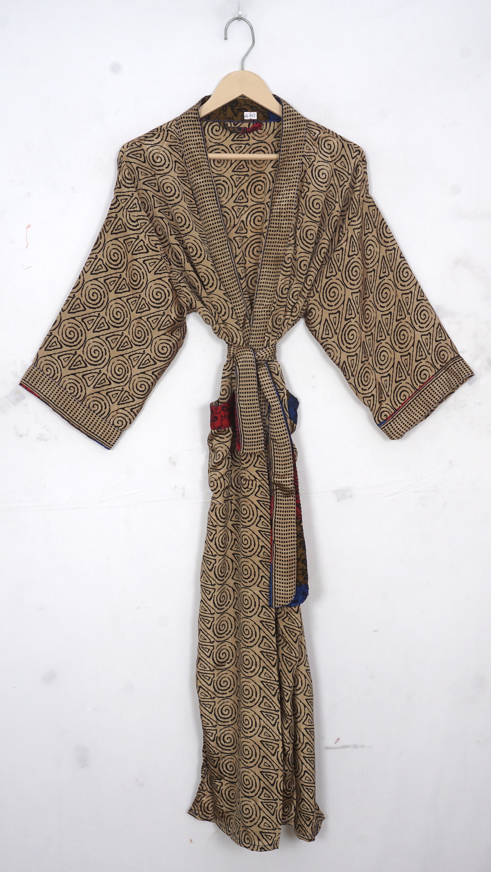 Recycled Robe Patchwork Multi Color Vintage Saree Silk Kimono Bathrobe ...