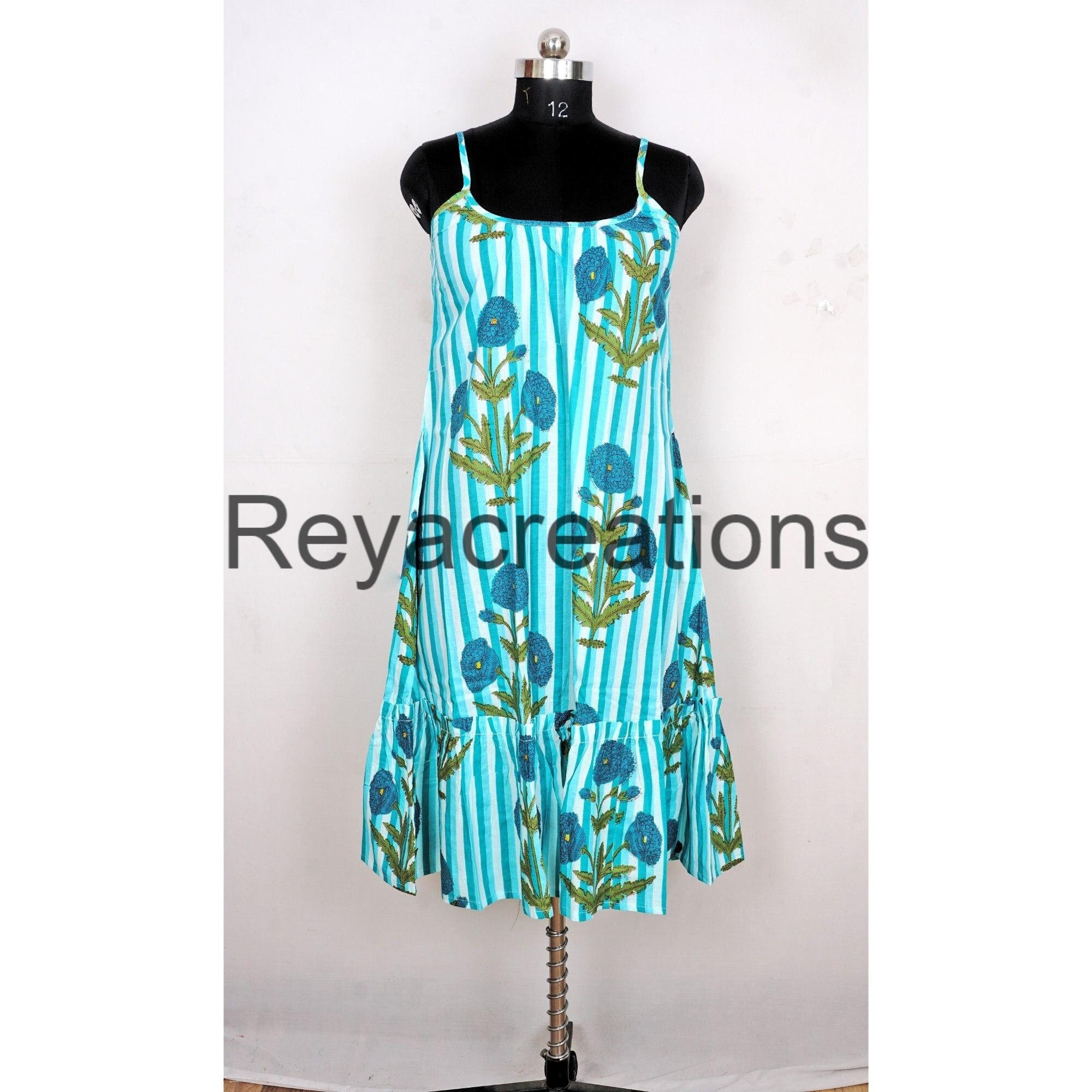 Party Wear Cotton Long Midi Maxi Gown Hand Block Printed Dress, Women ...