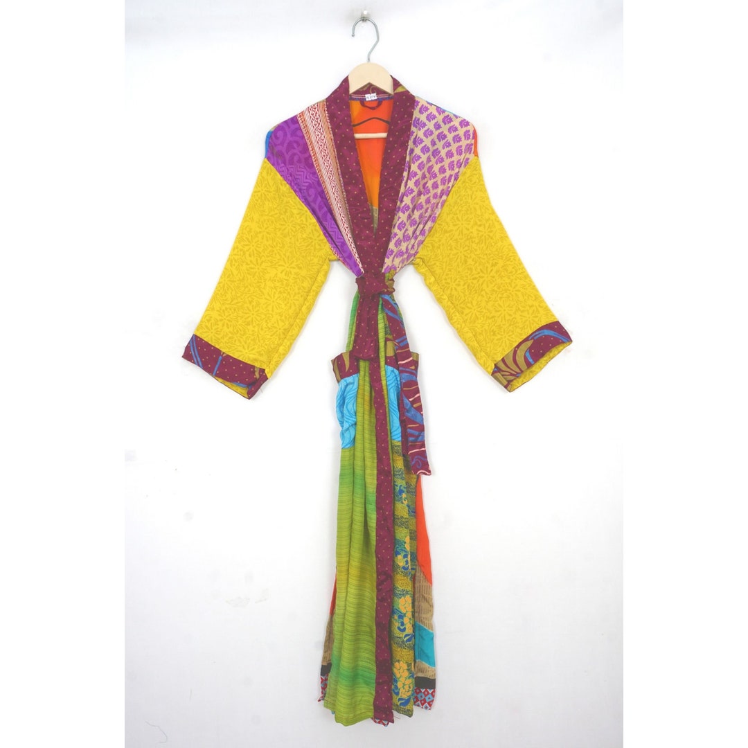 Patchwork Shower Robe Indian Vintage Long Kimono Sleepwear - Etsy