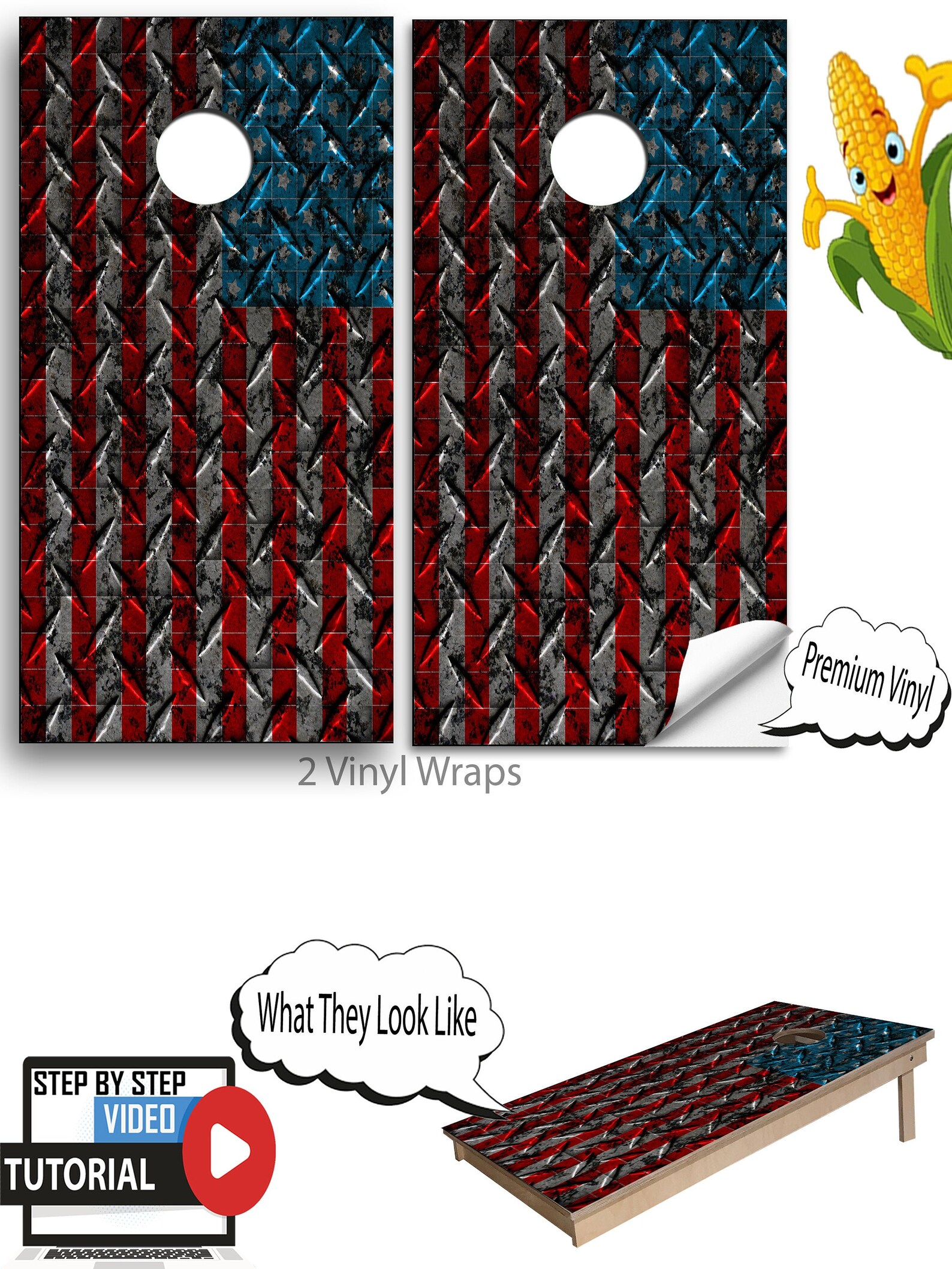 Cornhole Vinyl Wraps With VIDEO INSTRUCTIONS - American Flag Metal ...