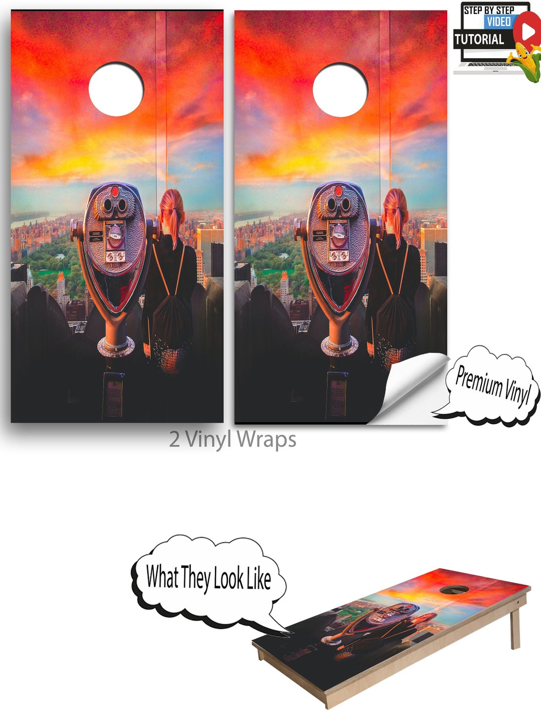 Cornhole Vinyl Wraps With VIDEO INSTRUCTIONS - New York City #2 ...