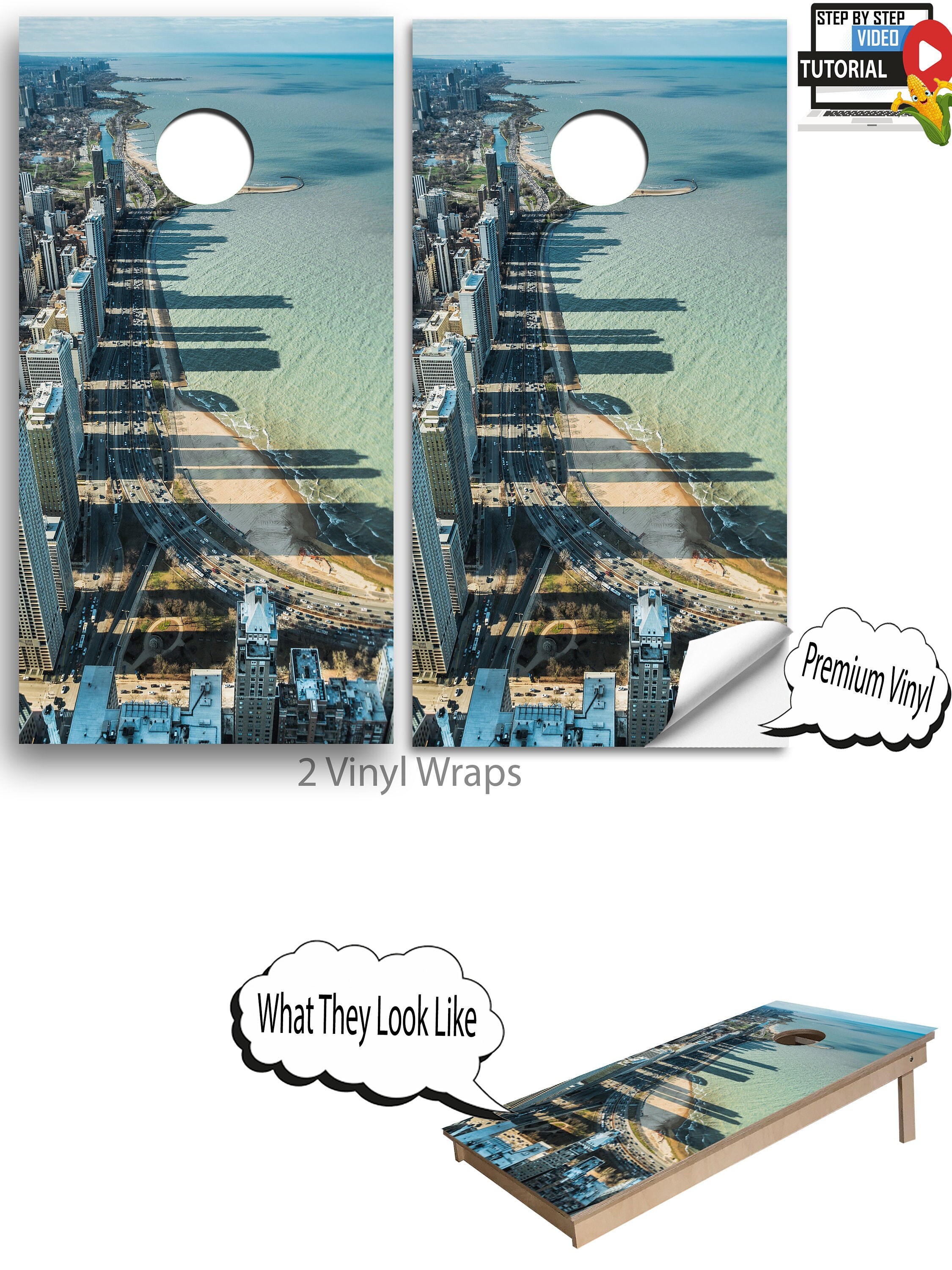 Cornhole Vinyl Wraps With VIDEO INSTRUCTIONS Chicago City - Etsy