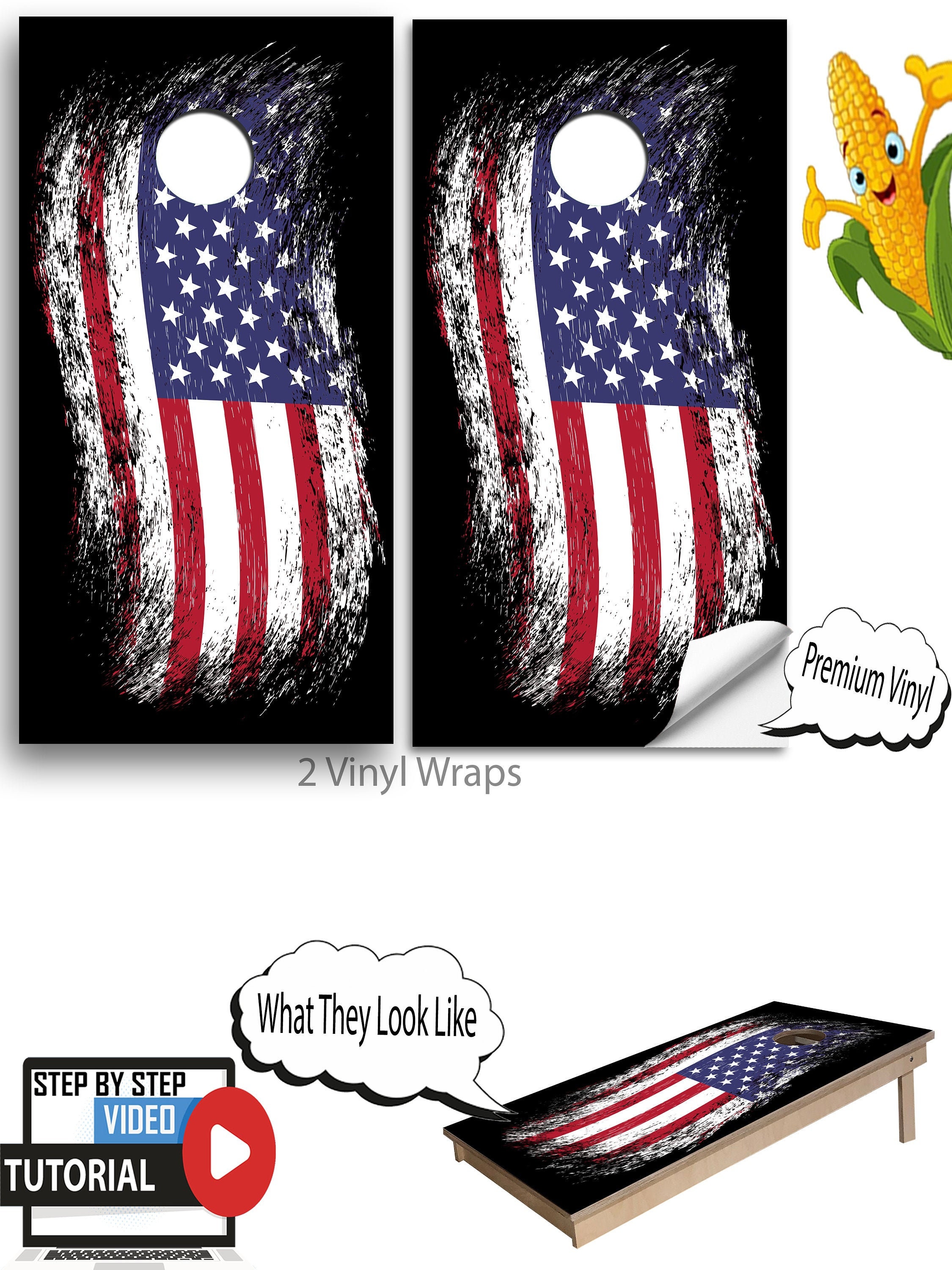 Cornhole Vinyl Wraps with VIDEO INSTRUCTIONS Wavy American | Etsy