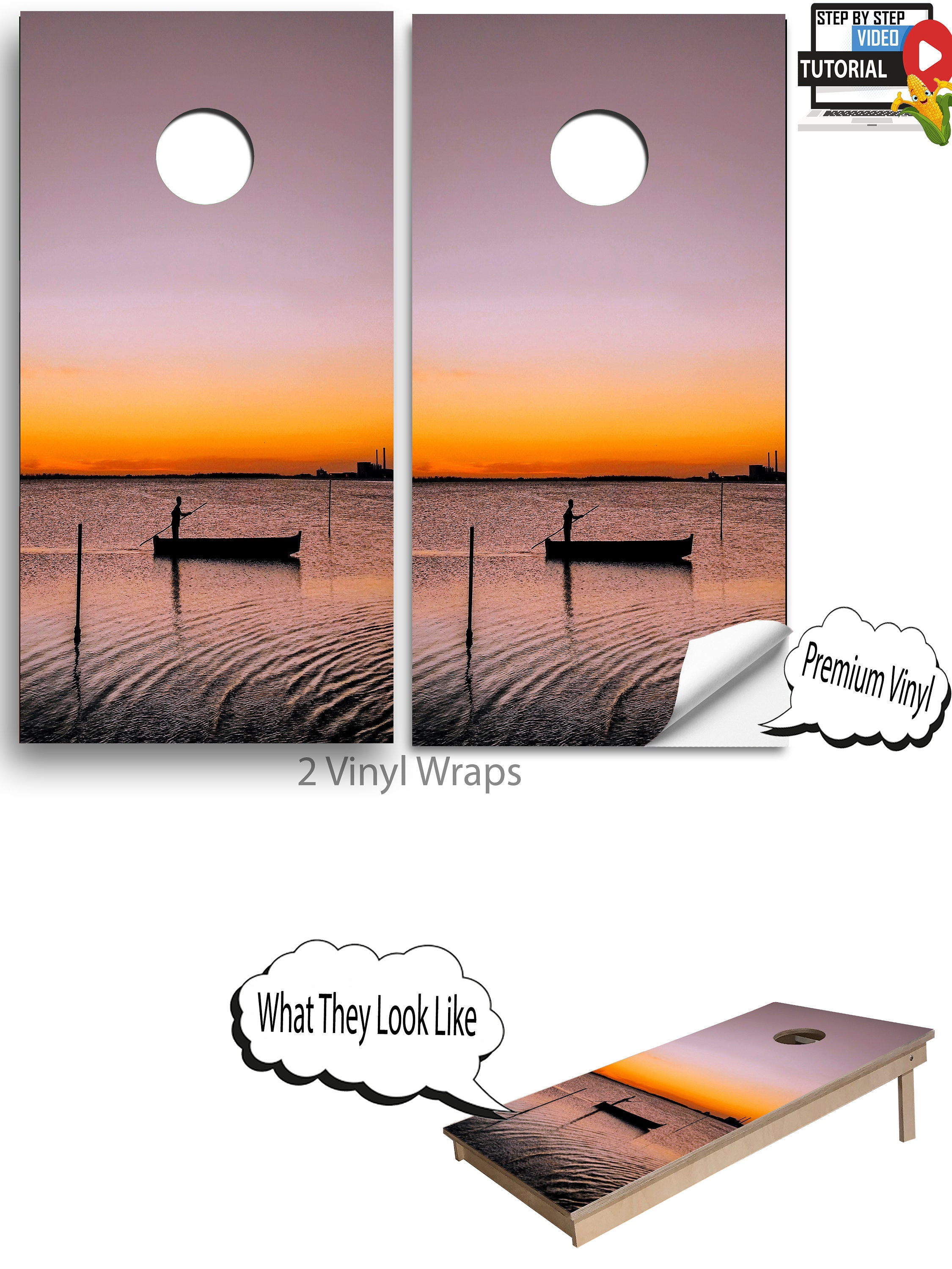 Cornhole Vinyl Wraps WITH VIDEO INSTRUCTIONS Sunset With - Etsy